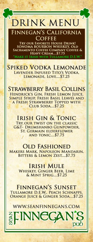 Cocktail Menu - Sean Finnegan's Old Sacramento